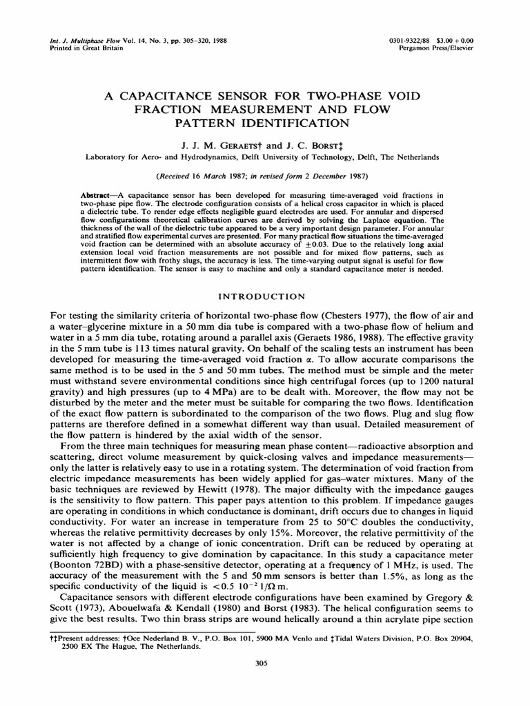 A Capacitance Sensor For Two-Phase Void Fraction Measruement and Flow Pattern Identification ...