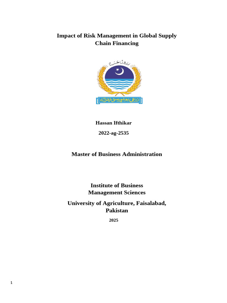 Research Project 2025 | PDF | Supply Chain | Risk Management