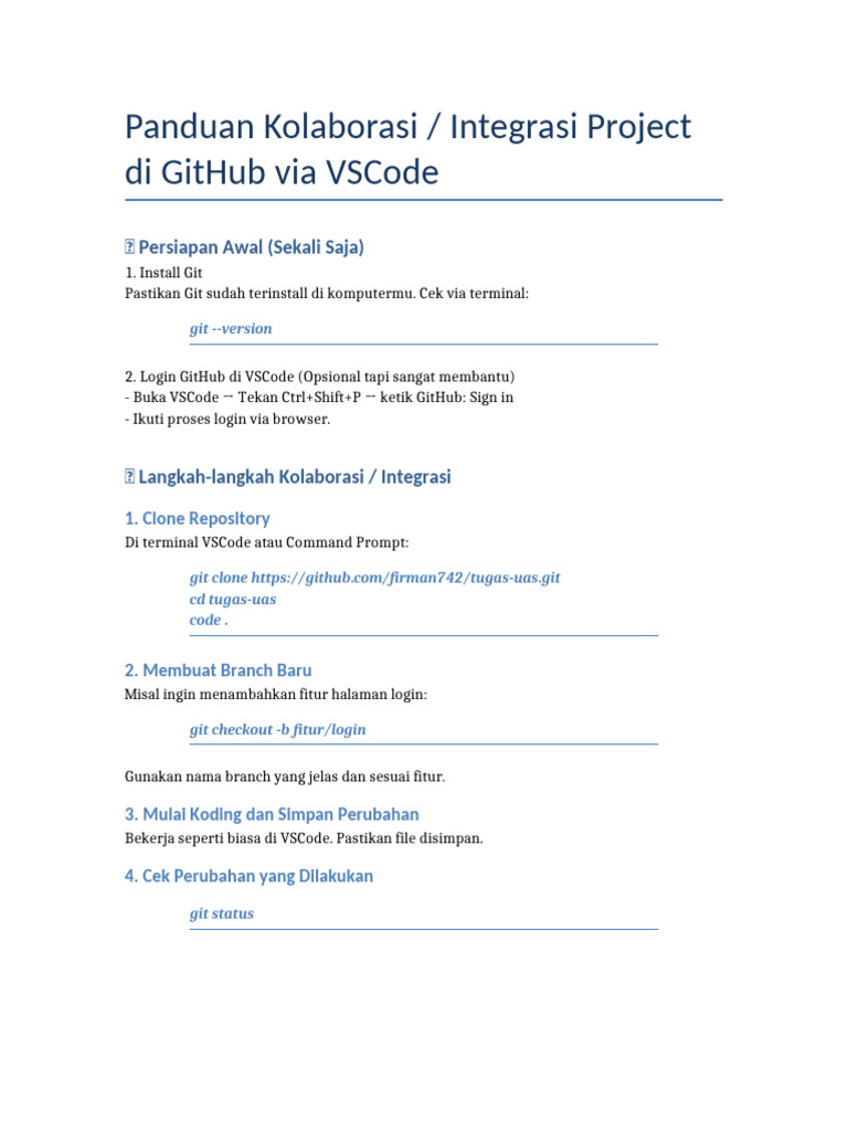 Panduan Integrasi GitHub VSCode | PDF