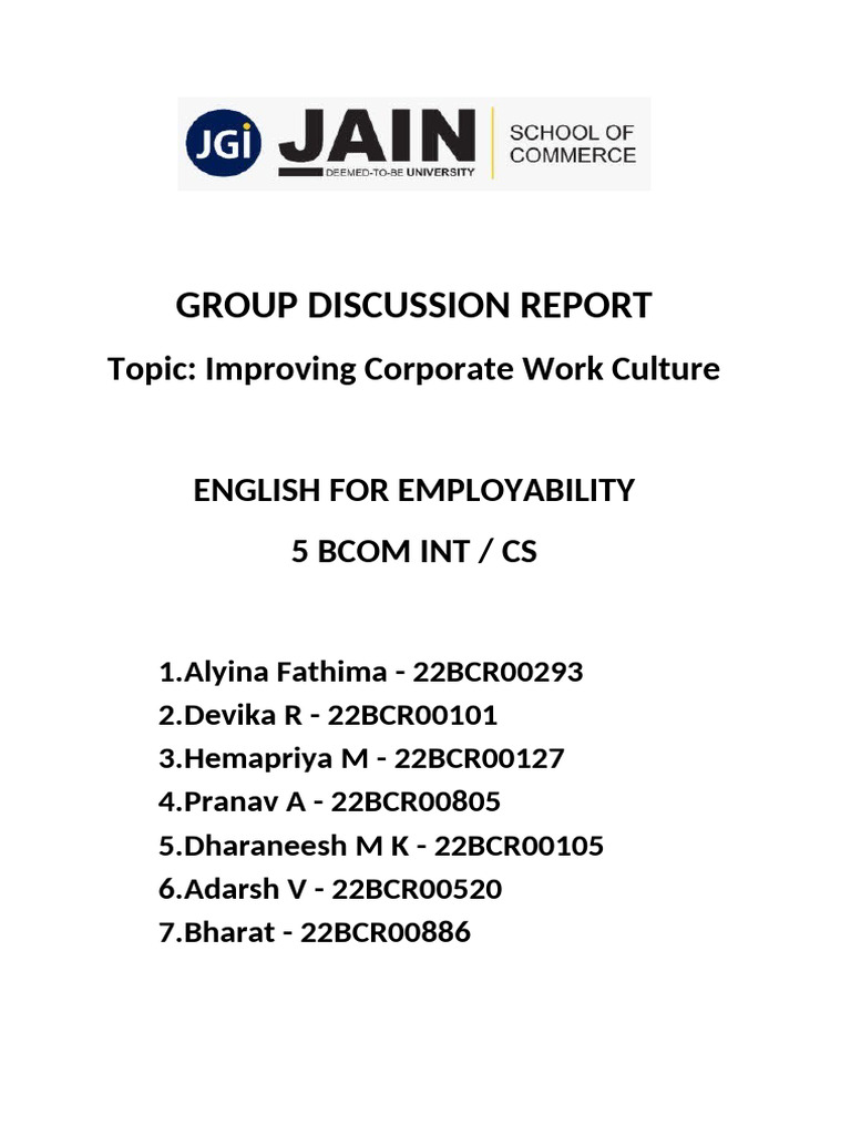 Group Discussion on Work Culture Improvement | PDF | Applied Psychology ...