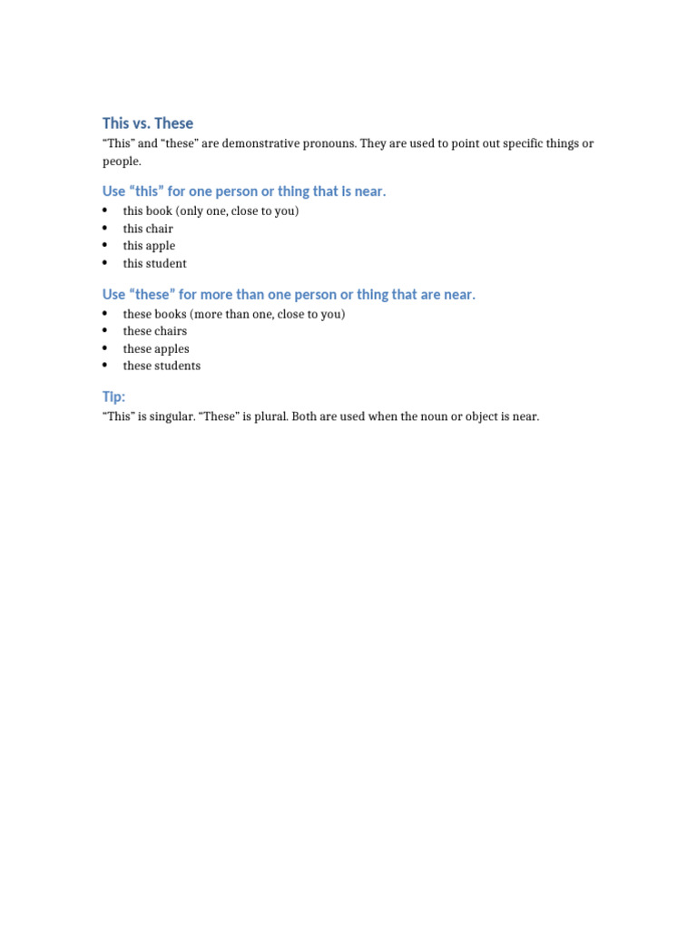 This Vs These Lesson | PDF