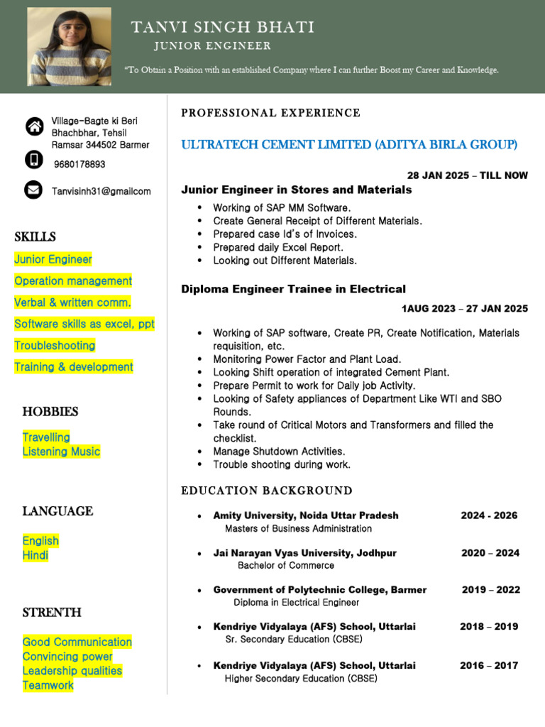 Tanvi Singh CV Profile-1 | PDF | Educational Stages