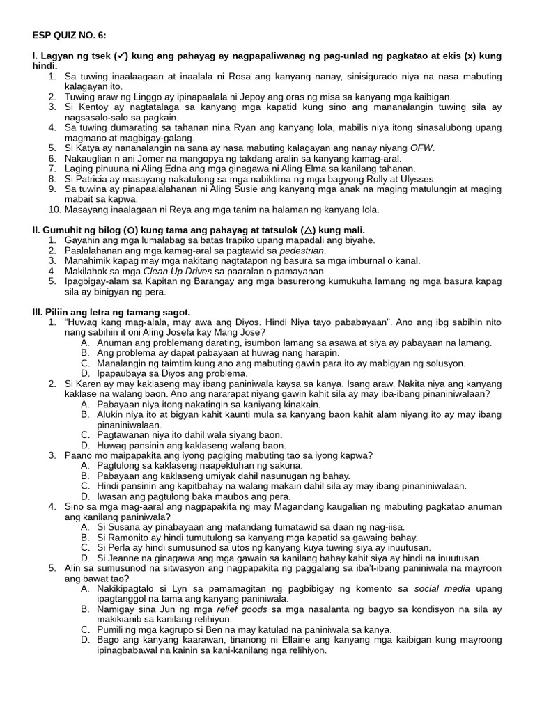 Esp Quarter 4 Activities | PDF