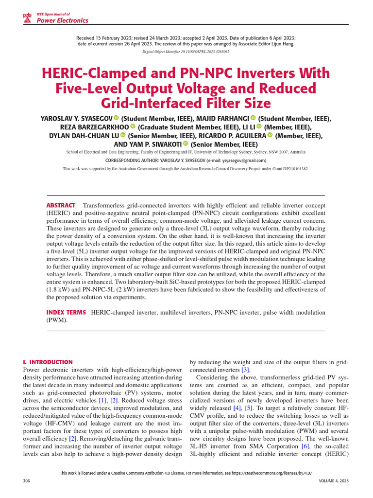 HERIC-Clamped and PN-NPC Inverters With Five-Level Output Voltage and ...