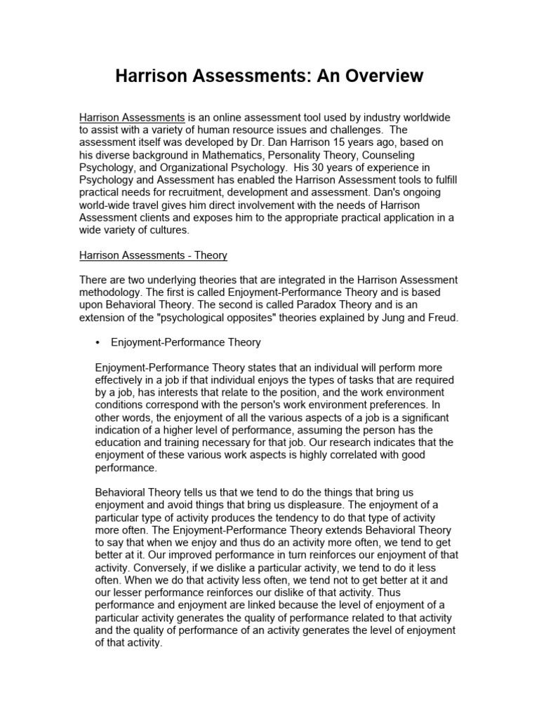 Overview of Harrison Assessments | PDF | Psychology | Personality ...