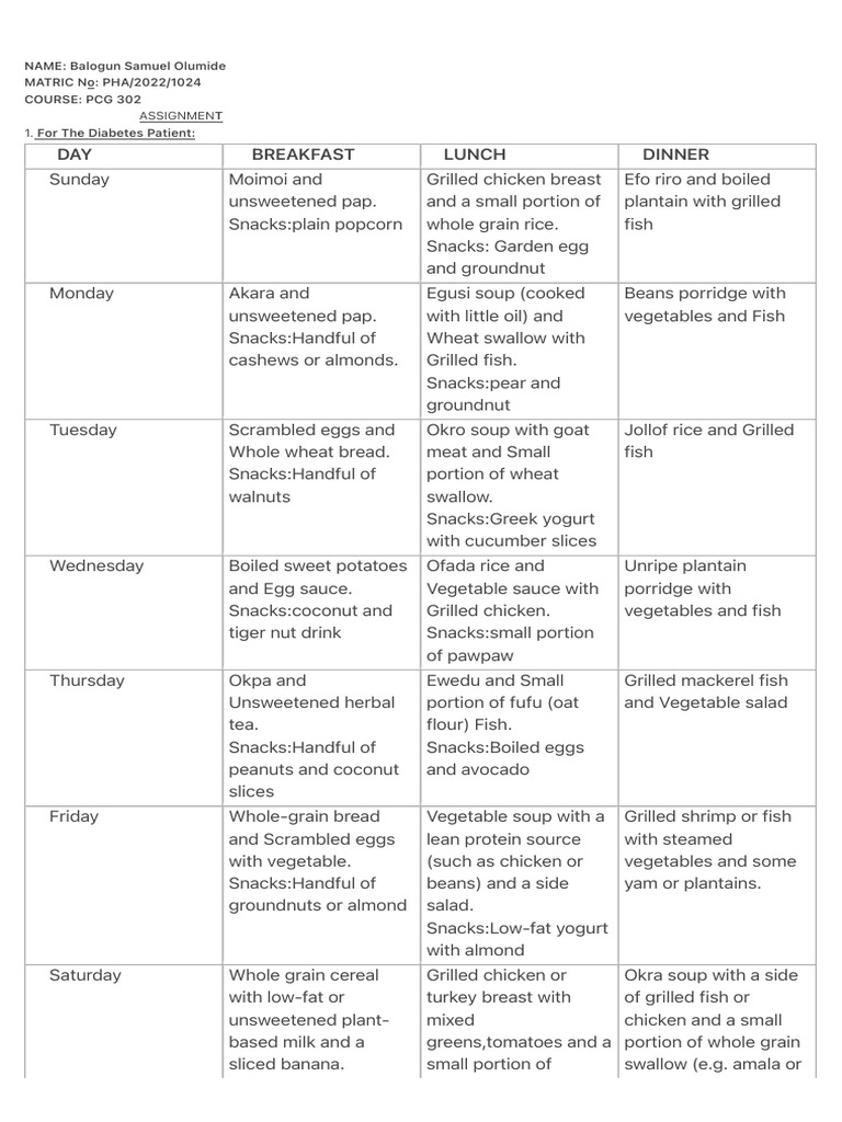 Food Time Table For Managing Different Infirmity | PDF | Peanuts | Foods