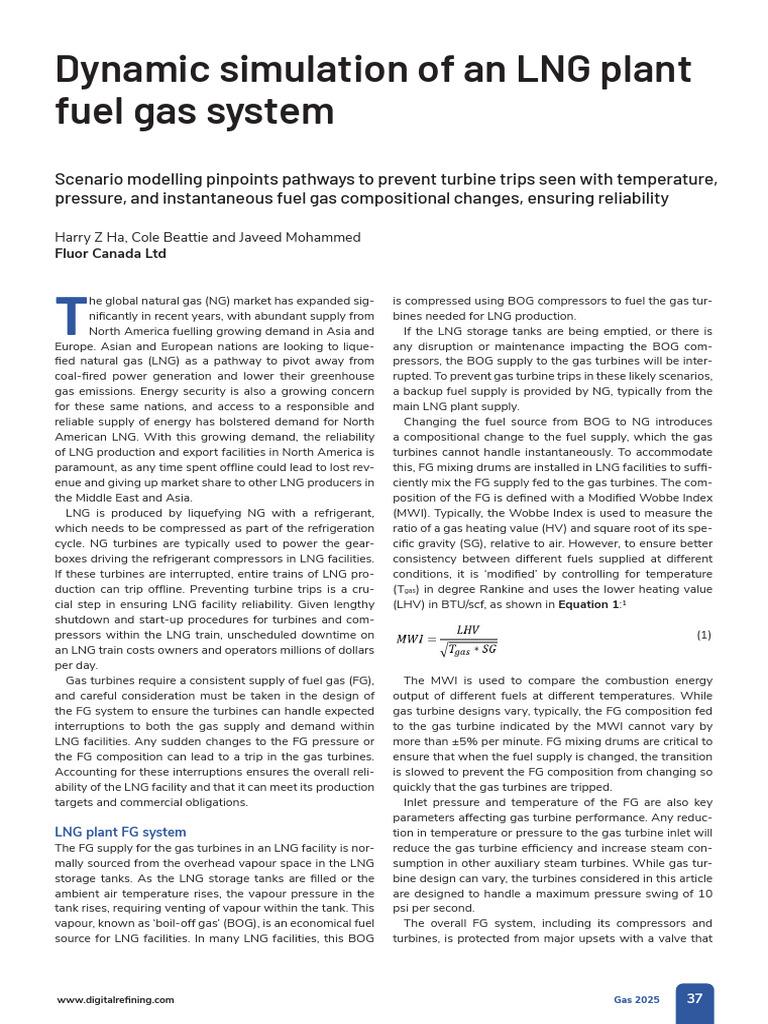 Dynamic Simulation of An LNG Plant Fuel Gas System | PDF | Liquefied ...
