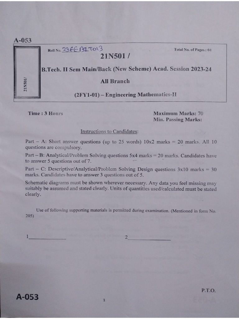 Engineering Mathematics - II Second Sem 2024-25 | PDF