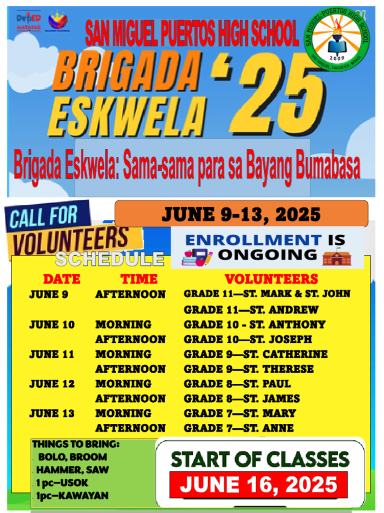 Brigada 2025 Volunteer Schedule | PDF