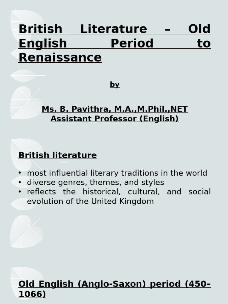 British Literature - Old English Period To Renaissance | PDF ...
