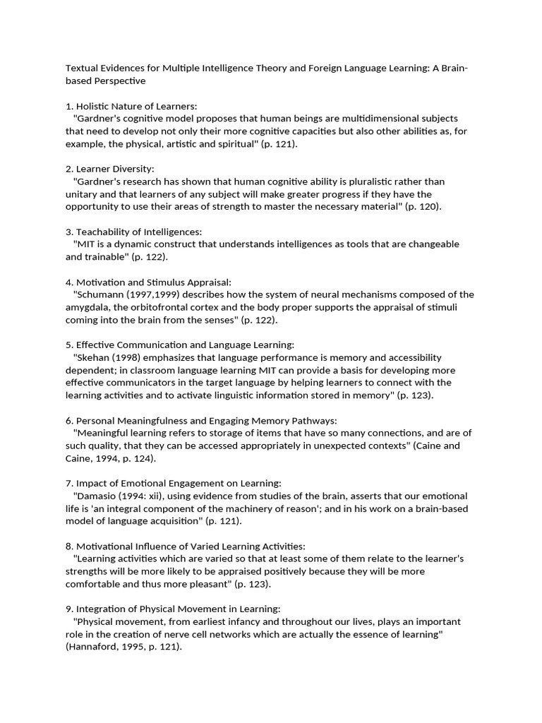 Textual Evidences For Multiple Intelligence Theory and Foreign Language ...