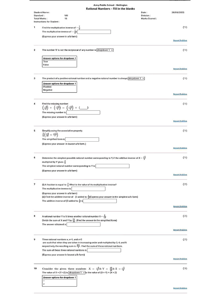 Rational Numbers - WS 2 | PDF
