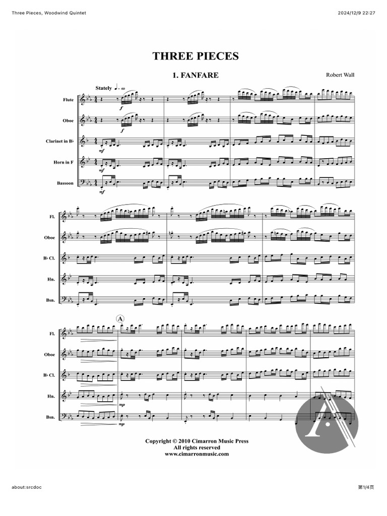 Three Pieces for Woodwind Quintet | PDF