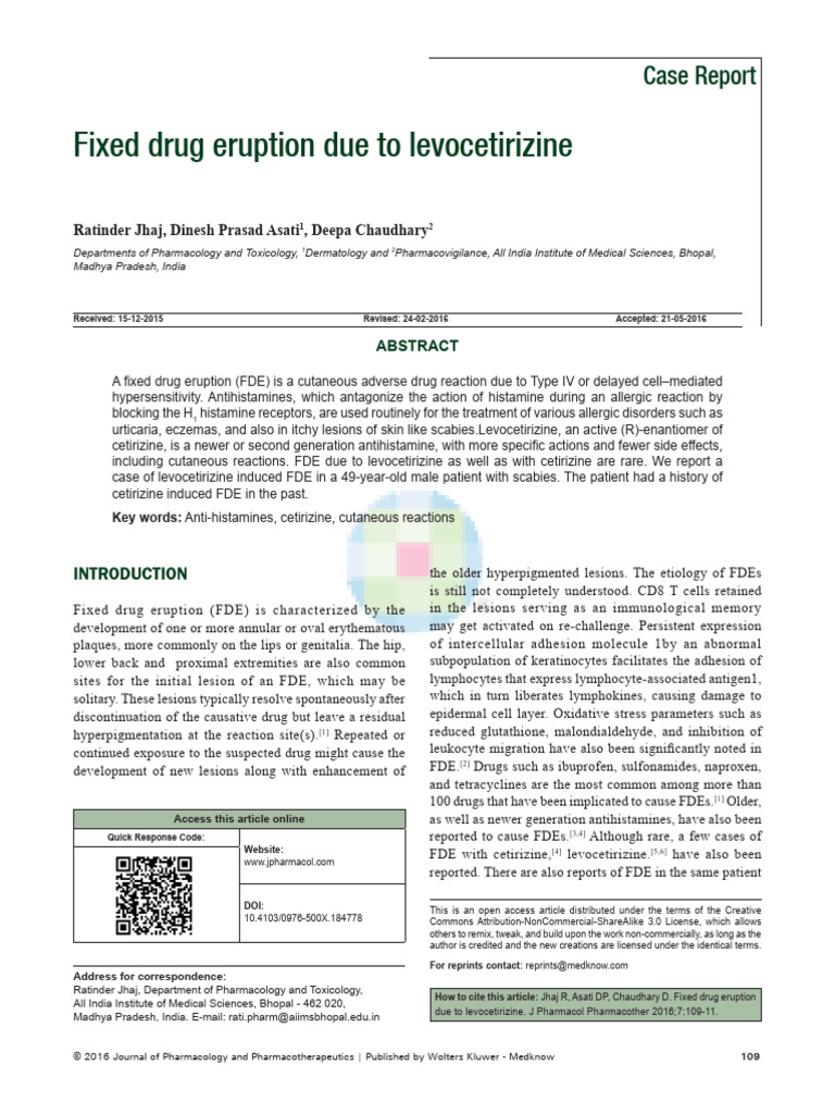 Levocetirizine-Induced Fixed Drug Eruption | PDF | Allergy | Pharmacology