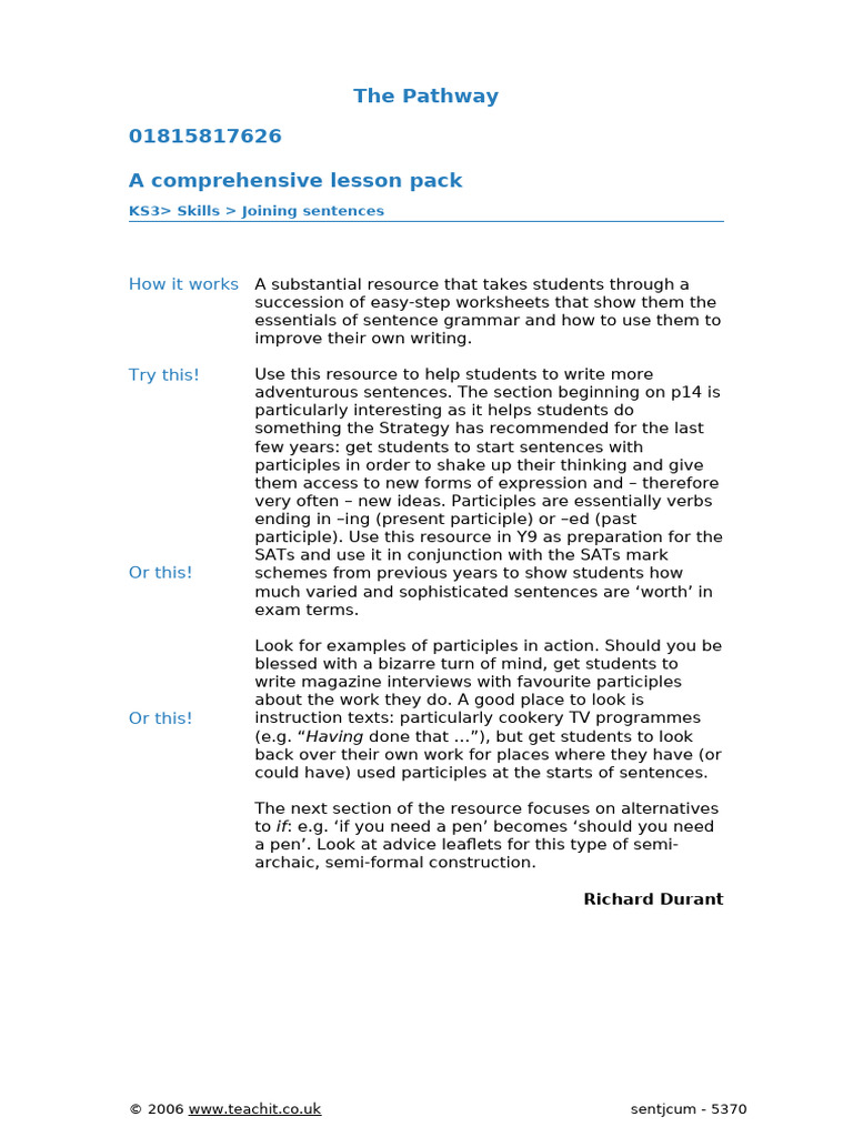 Joining Sentences Teach It | PDF