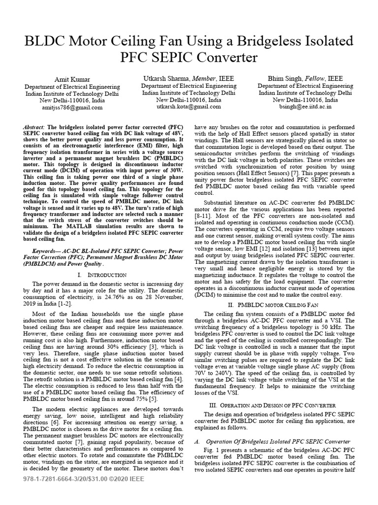 BLDC Motor Ceiling Fan Using BL Isolated PFC Sepic | PDF | Electric Motor | Rectifier