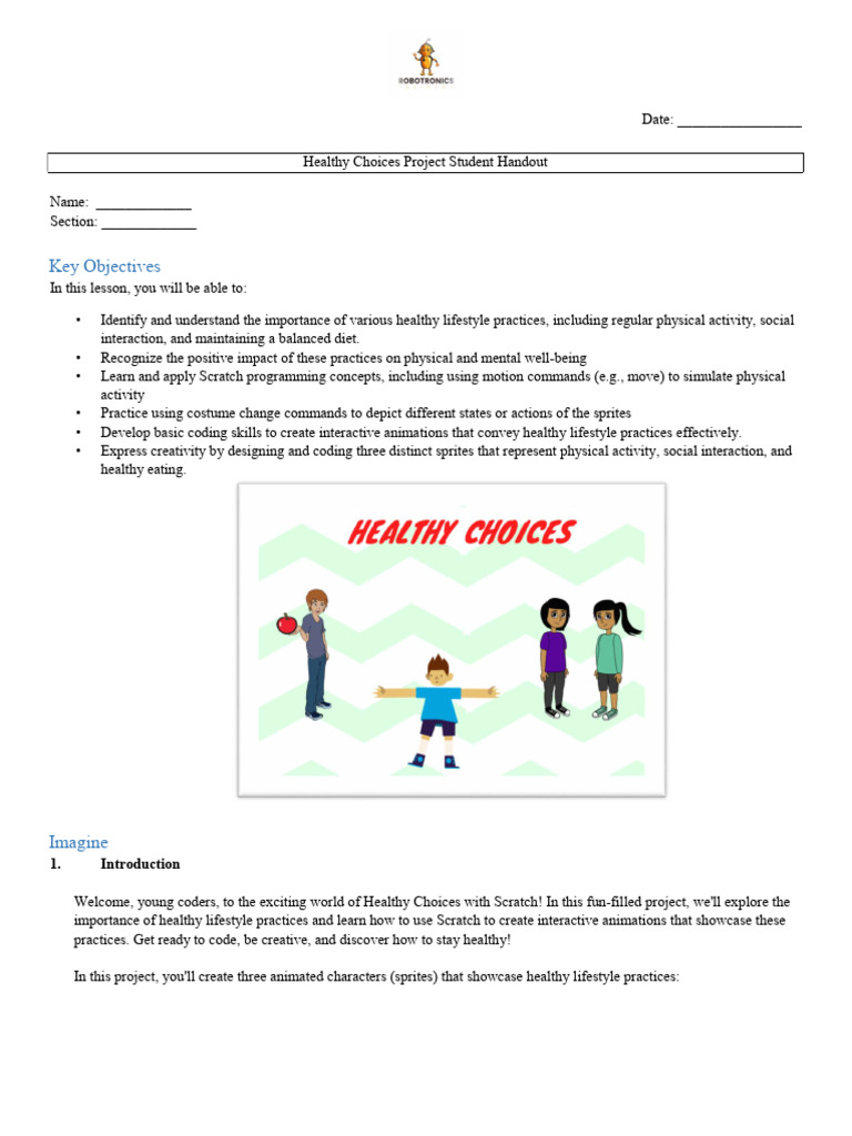 Grade 1 - Healthy Choices Project Student Handout | PDF | Scratch ...
