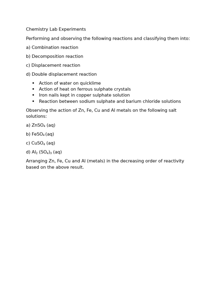 Chemistry Lab Experiments | PDF