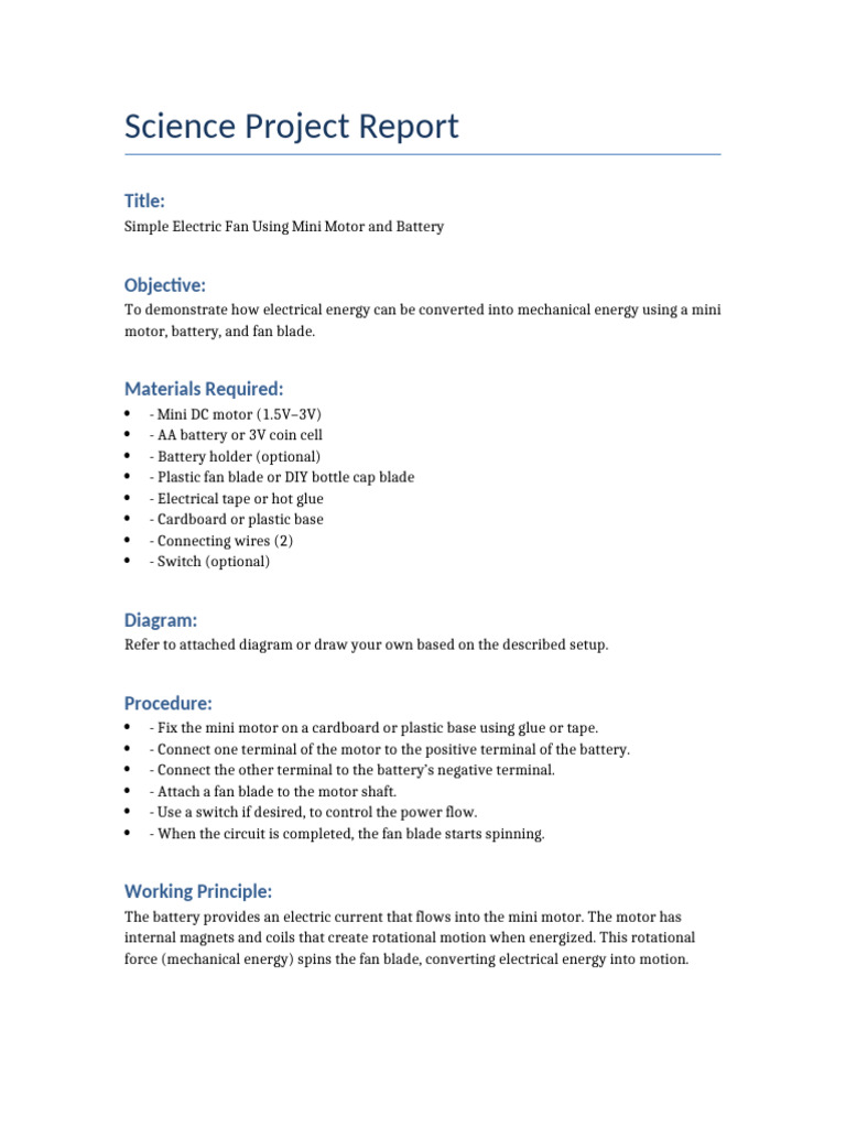Mini Electric Fan Project Guide | PDF