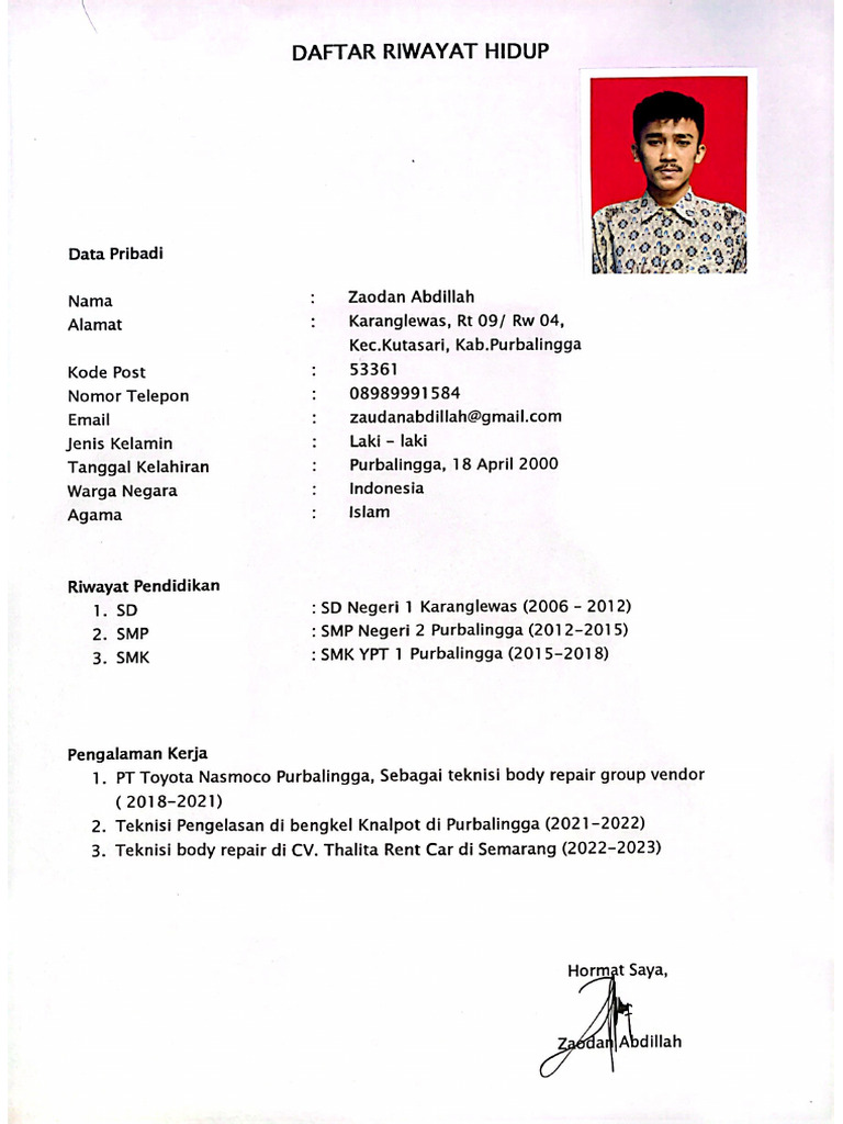 Daftar Riwayat Hidup CV | PDF