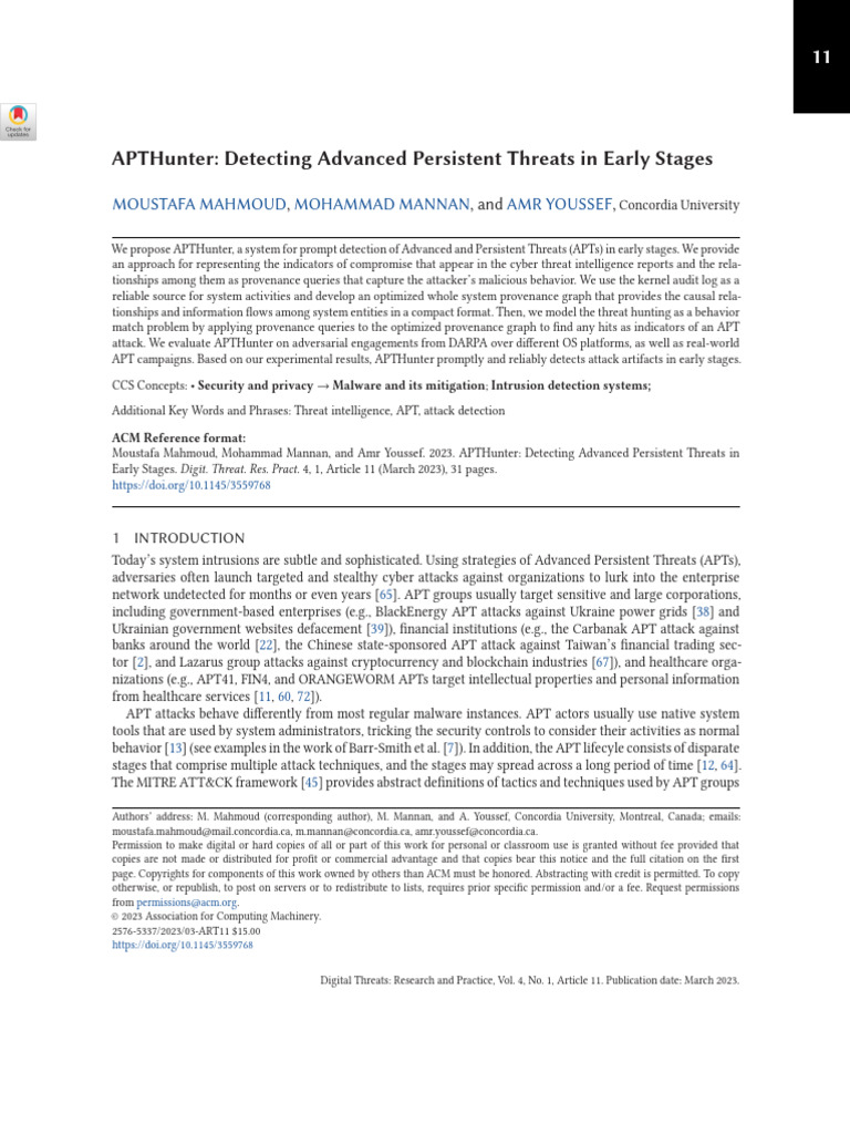 Early Detection of Advanced Persistent Threats | PDF | Computer ...
