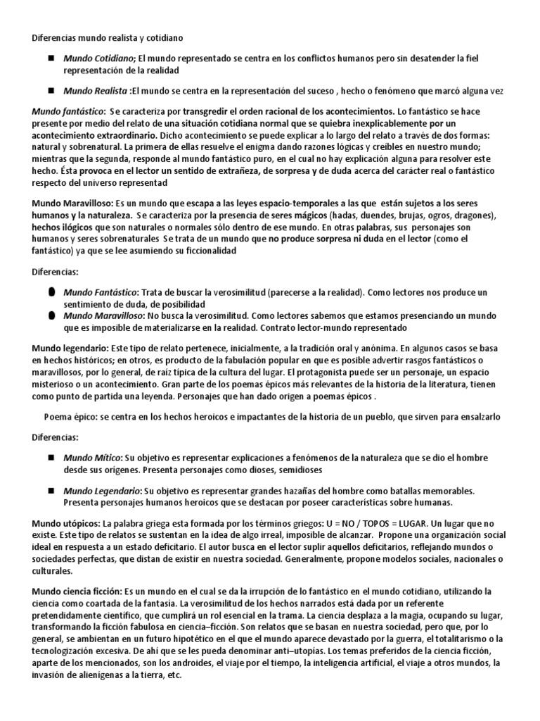 Diferencias Mundo Realista y Cotidiano | PDF | Poesía épica | Fantasía