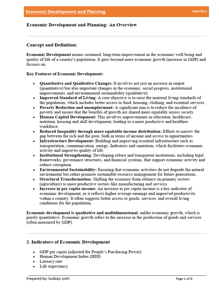 Economic Development and Planning Overview | PDF | Economic Growth ...