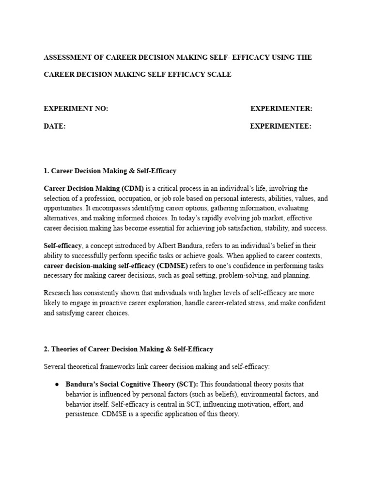 Career Decision Making Self Efficacy Scale Intro | PDF | Self Efficacy ...