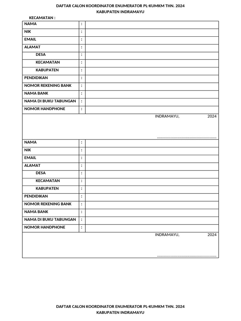 1.formulir Pendaftaran Enumerator Dan Koordinator Enumerator Edit | PDF