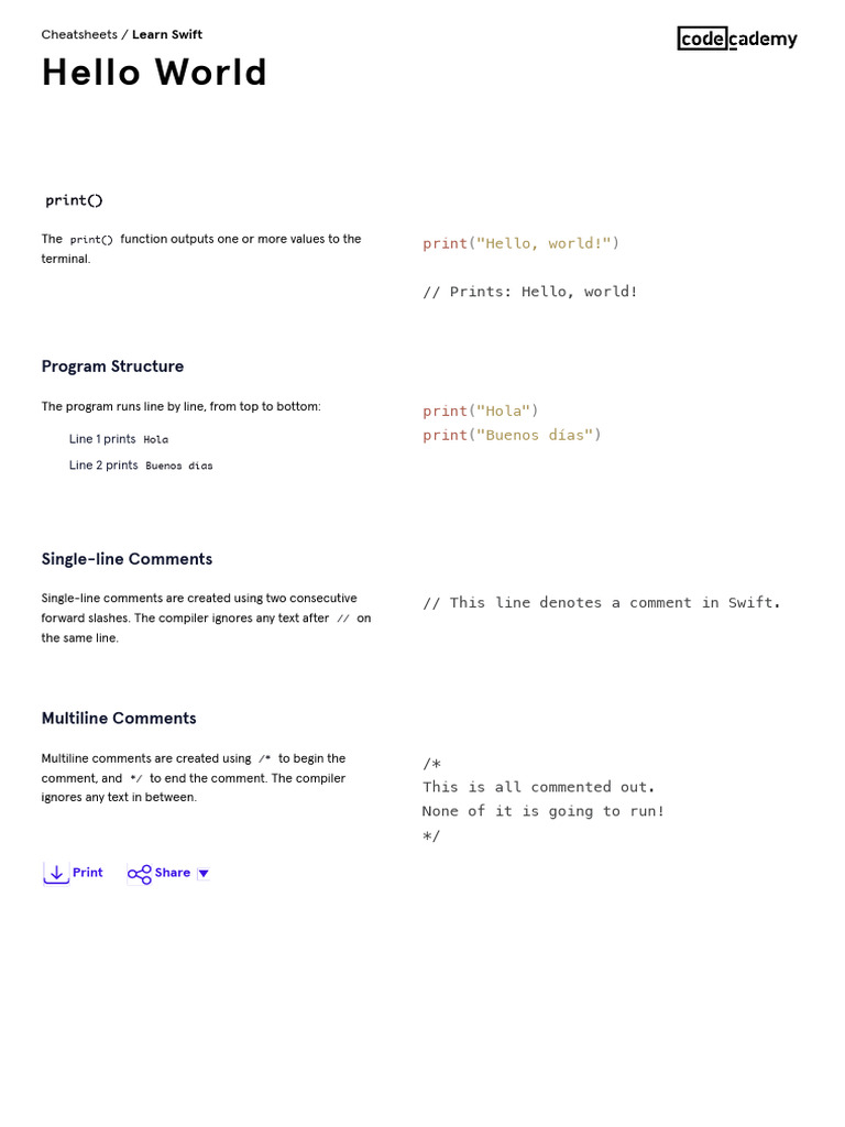 Learn Swift Language Cheat Sheet | PDF | Parameter (Computer Programming) | Boolean Data Type