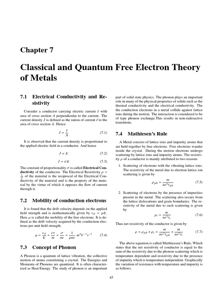 Classical and Quantum Free Electron Theory of Metals | PDF | Electrical Resistivity And ...
