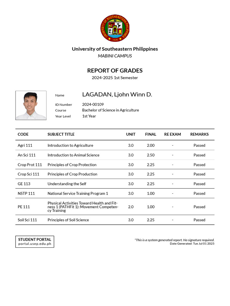 USEP Agriculture Grades Report 2024-2025 | PDF