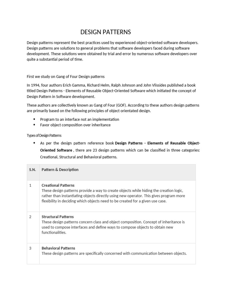 DESIGN PATTERNS Overview | PDF