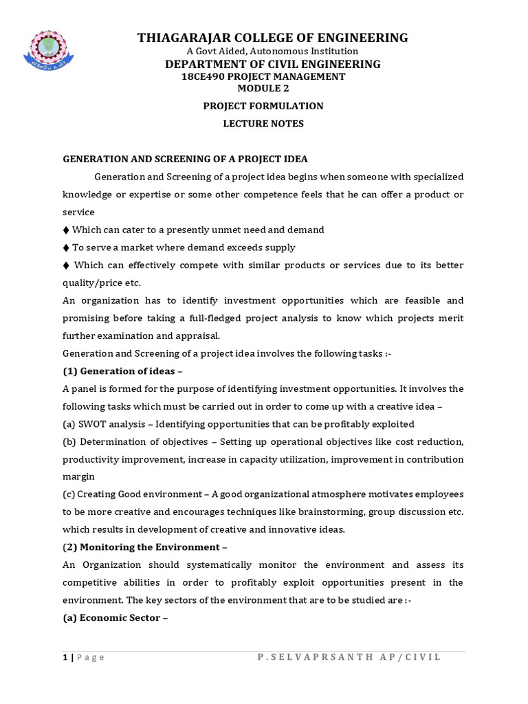 Project Idea Generation and Screening Guide | PDF | Project Management ...