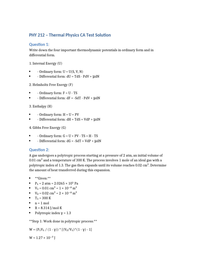 PHY 212 CA Test Solution | PDF