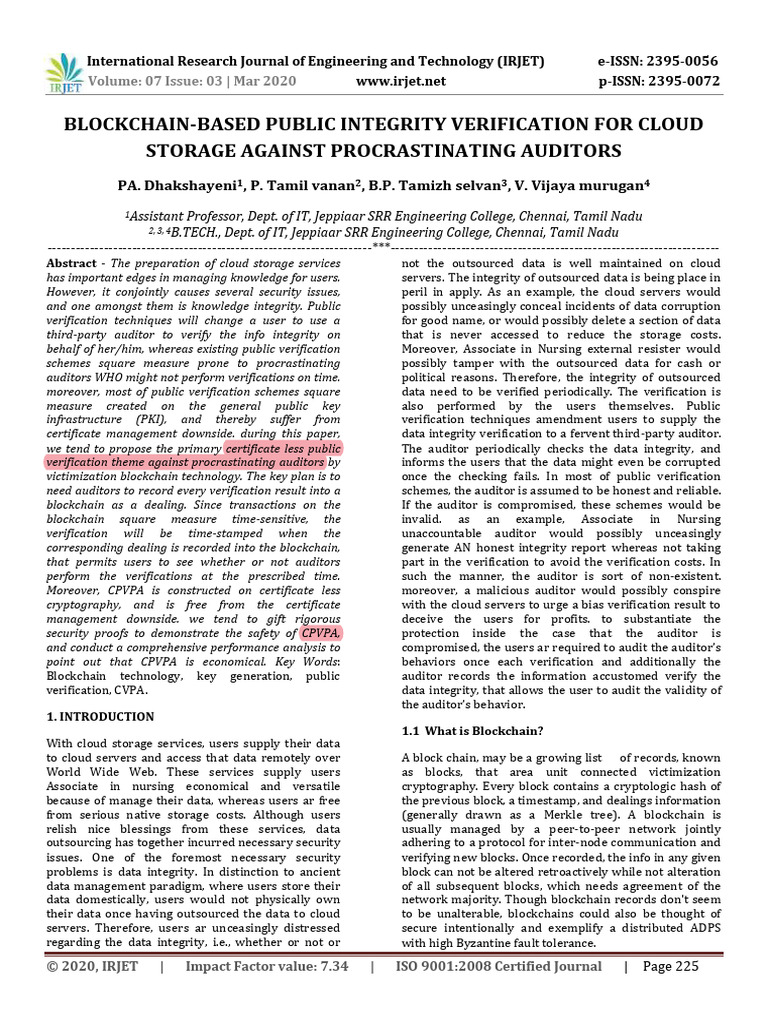 Blockchain-Based Public Integrity Verification For Cloud | PDF | Password | User (Computing)