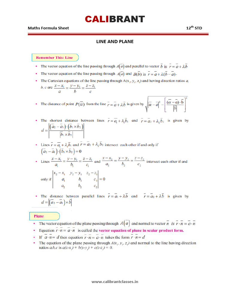 Maths I - 6 - Line and Plane Formula | PDF