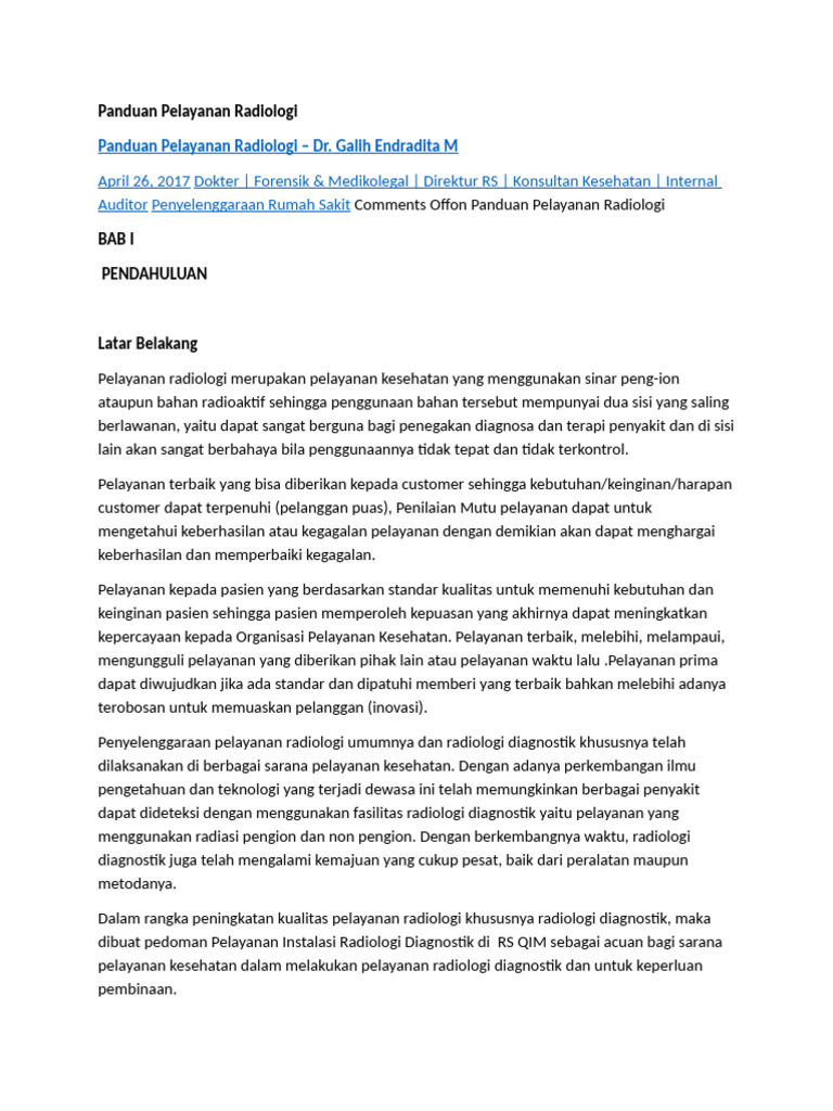 Panduan Pelayanan Radiologi | PDF