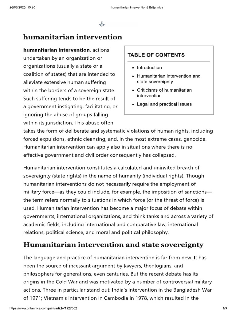 Humanitarian Intervention - History 1 | PDF