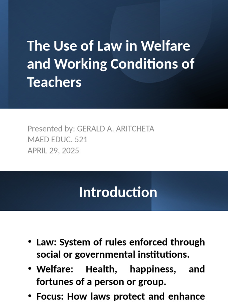 MAED EDUC. 521 Teachers Welfare Law Report | PDF | Teachers | Labour Law