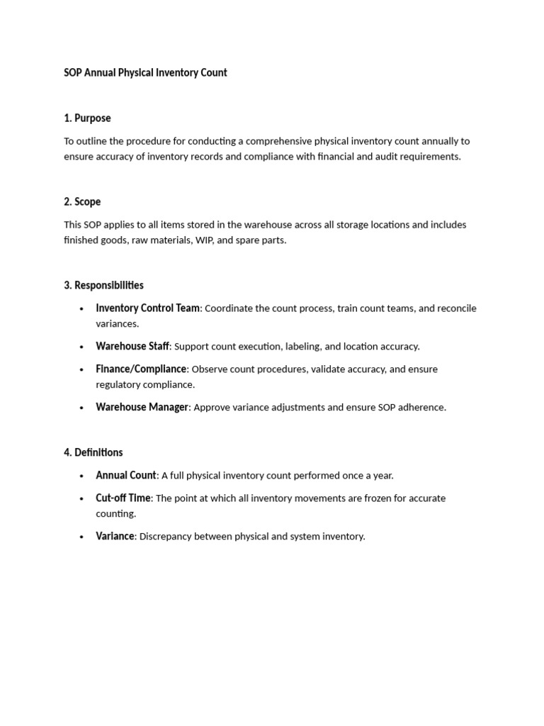 SOP Annual Physical Inventory Count | PDF | Audit | Inventory