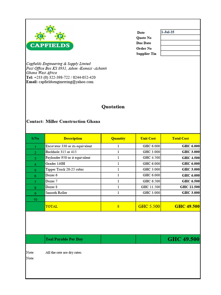 Equipment Quotation - CARFIELD | PDF
