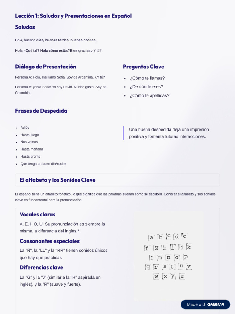 Leccion 1 Saludos y Presentaciones en Espanol | PDF