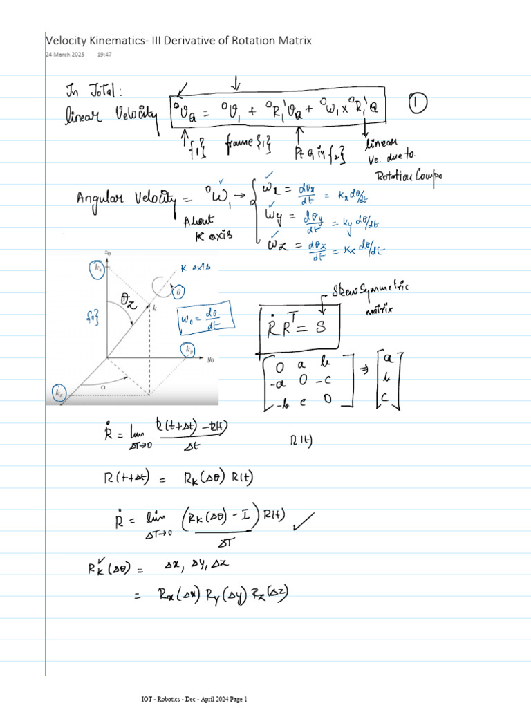 Velocity Kinematics - III Derivative of Rotation Matrix | PDF
