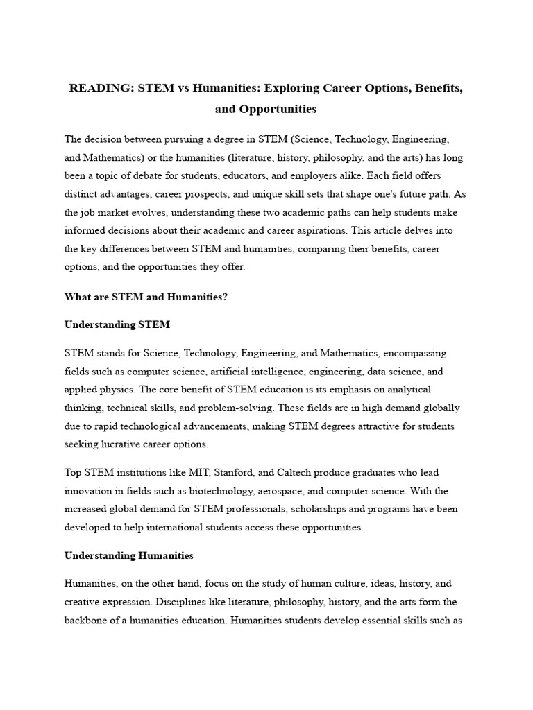 STEM Vs Humanities - Exploring Career Options, Benefits, and ...