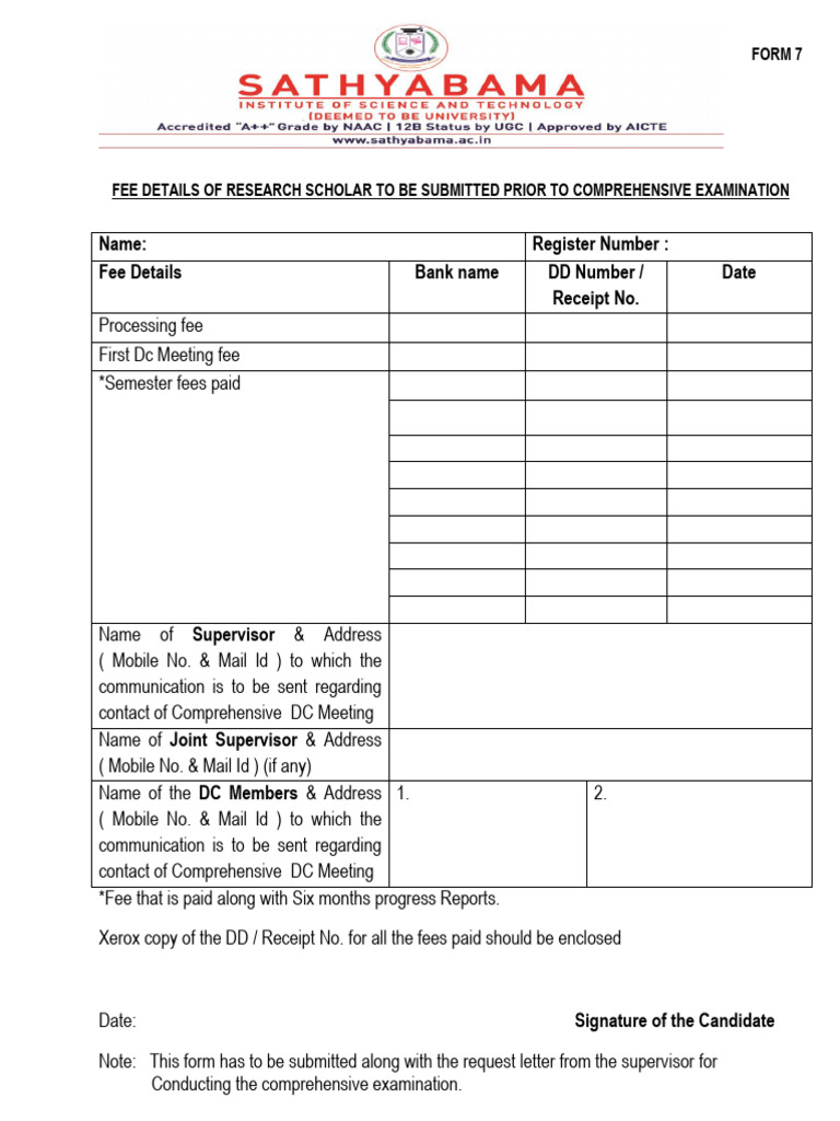 Research Scholar Fee Submission Form | PDF