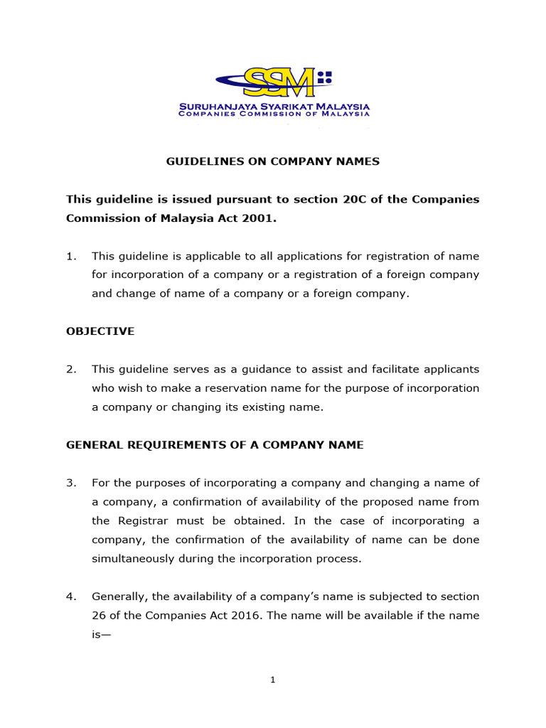 Guidelines for Company Name Registration | PDF | Domain Name Registrar ...