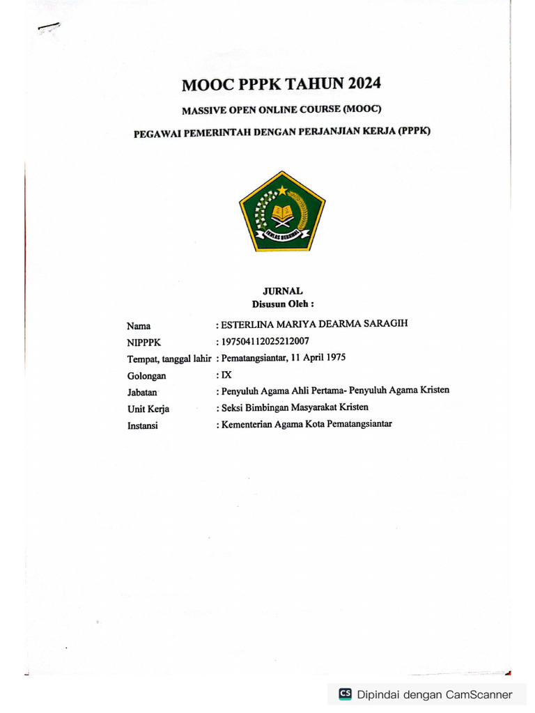 JURNAL MOOC PPPK Tahun 2024 Esterlina M.D Saragih | PDF
