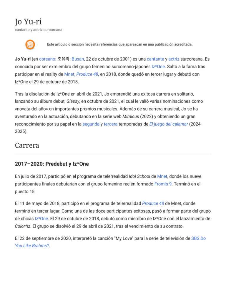 Jo Yu-Ri - Wikipedia, La Enciclopedia Libre | PDF | Música pop | Músicos