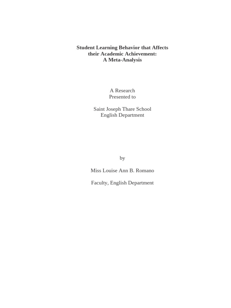 Student Learning Behavior That Affects FINAL | PDF | Methodology | Learning